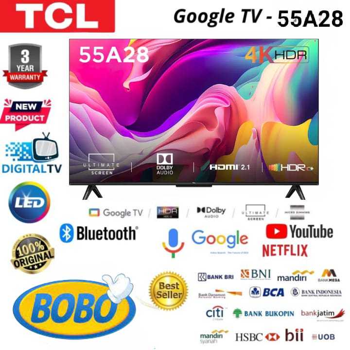 TCL 55A28 Smart LED TV 55 Inch Google TV 4K UHD HDR 10 Garansi Resmi ...