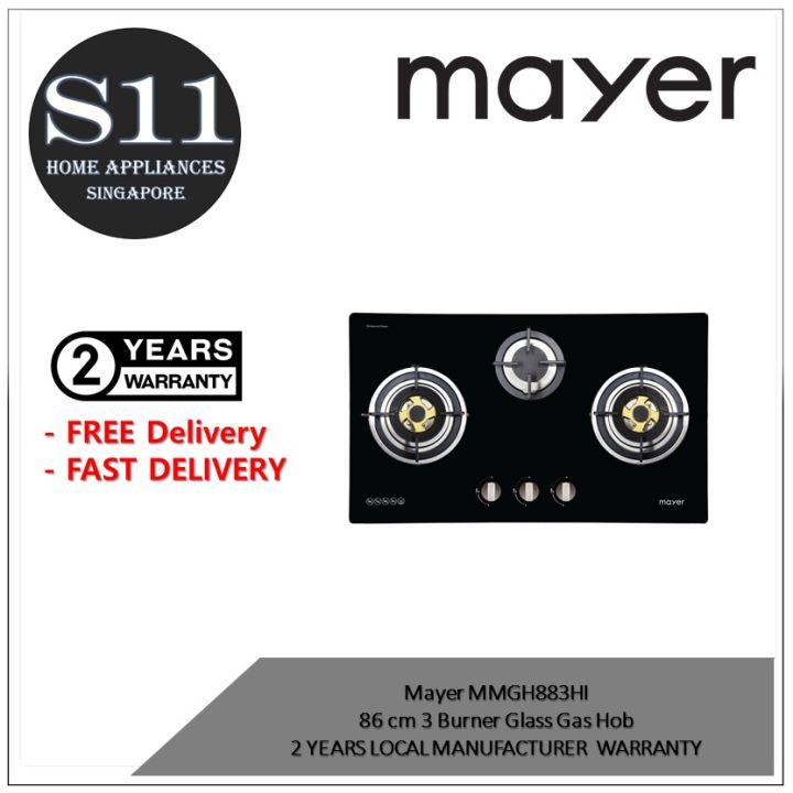 Mayer MMGH883HI/MMSS883HI 86 cm 3 Burner Glass / stainless Steel Gas ...