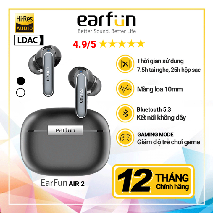 Tai nghe True Wireless Earfun Air 2 âm thanh LDAC, hires thời gian nghe 9h | Lazada.vn