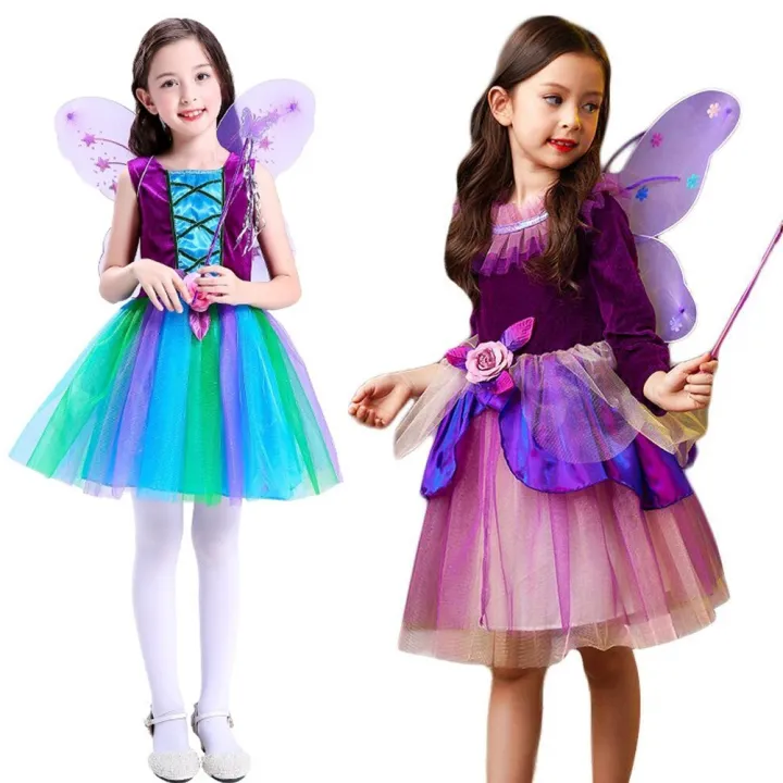 Girls Butterfly Flower Fairy Dress Up Kids Halloween Costumes Role Play ...