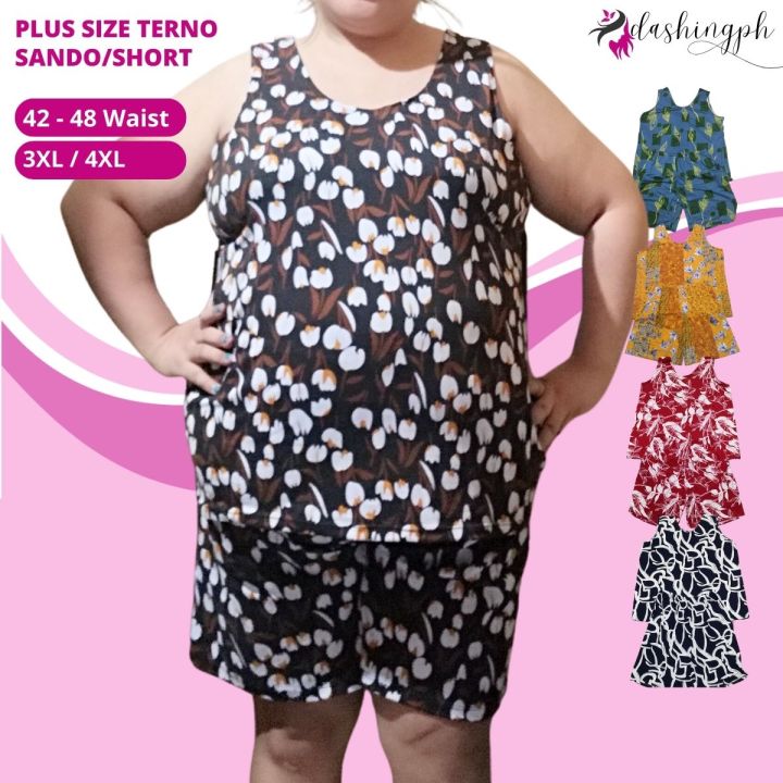 Terno Plus Size for Women 4XL 3XL Sando Short Set with Pocket Pambahay for Mother or Chubby ...