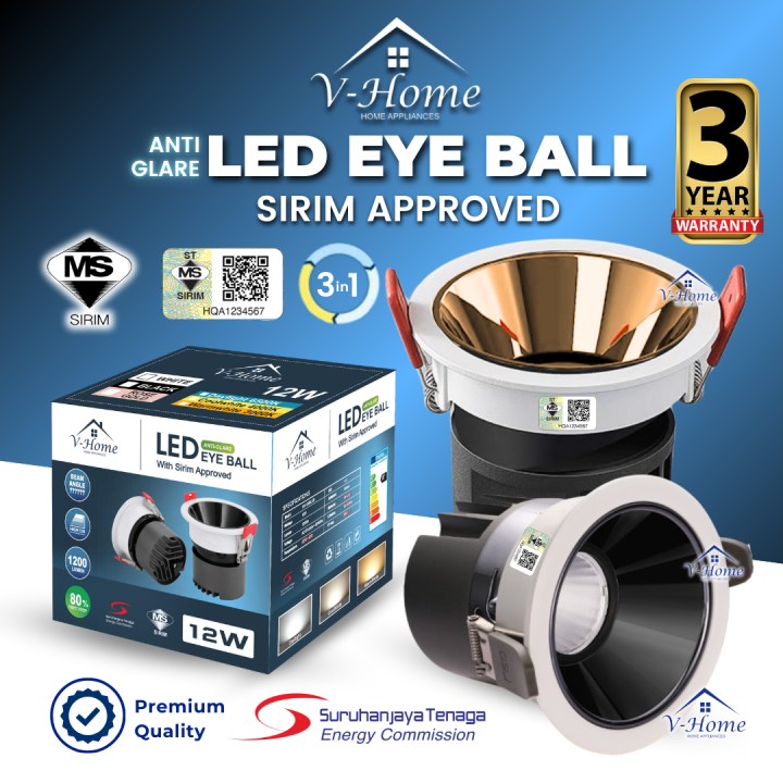 [SIRIM] VHome® LED Anti Glare Eye ball 12W Recessed Spotlight Eyeball ...
