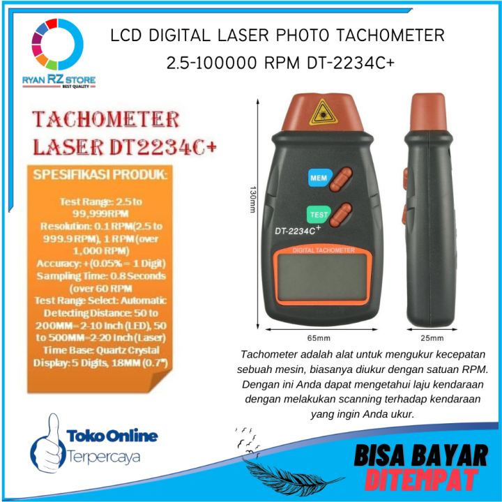 Tactometer Alat Pengukur Kecepatan Mesin LCD Digital Laser Photo ...