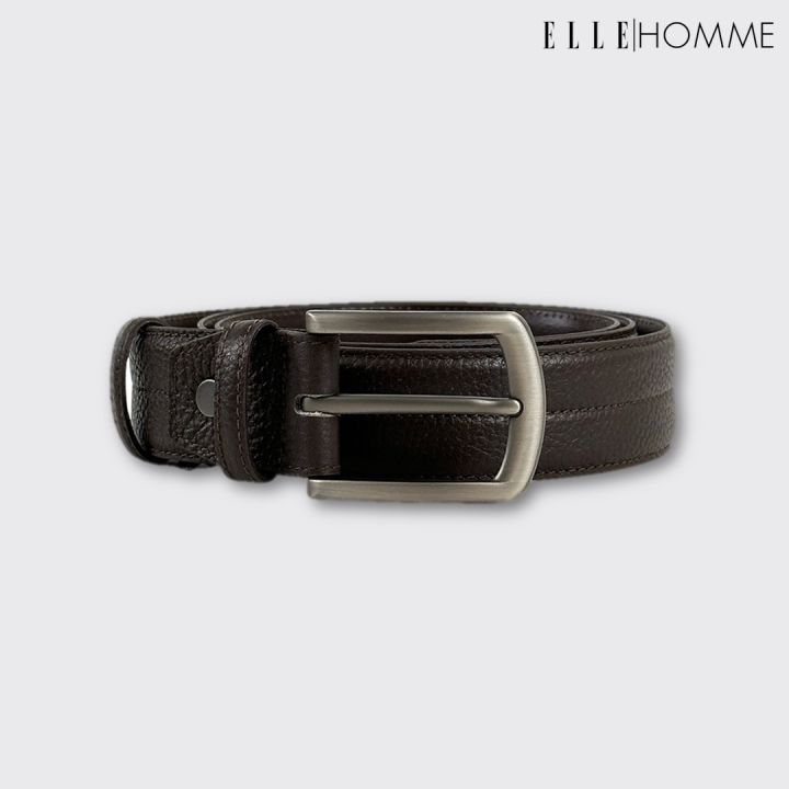 ELLE HOMME เข็มขัดหนังวัวแท้ สไตล์ Casual สีน้ำตาล H84002 | Lazada.co.th