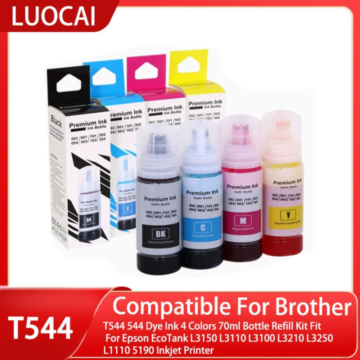 T544 544 Dye Ink 4 Colors 70ml Bottle Refill Kit Fit For Epson EcoTank ...