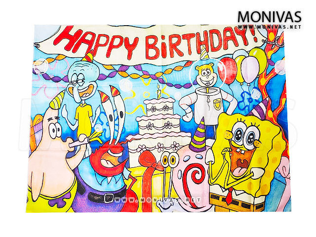 SpongeBob SquarePants Happy Birthday Backdrop Party Background Banner ...