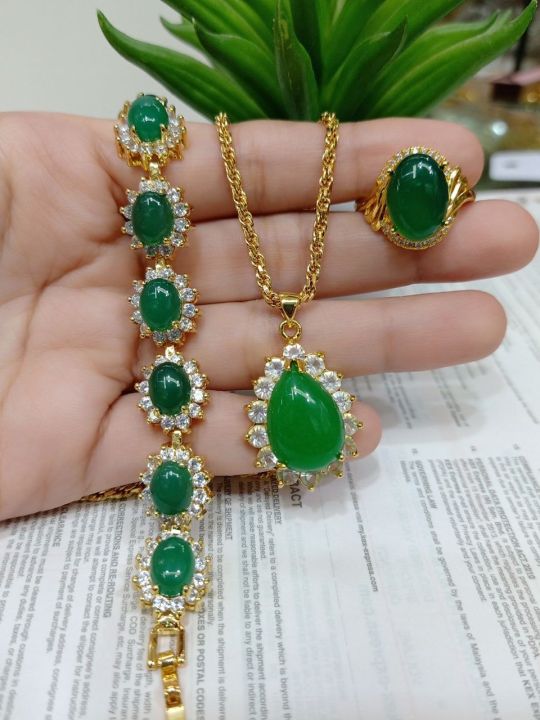 FULLSET BATU JADE HIJAU EMAS SUASA 375 / 18K | Lazada