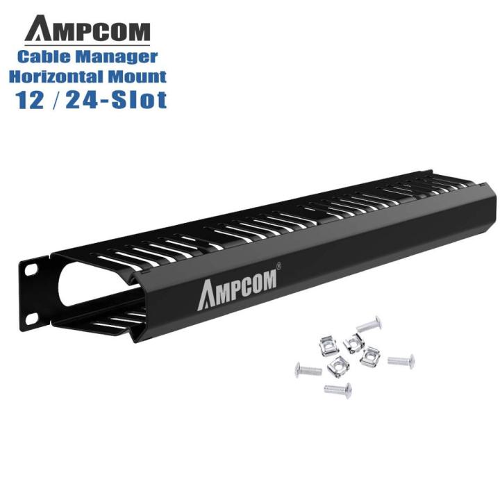 AMPCOM 1U Rack Mount Cable Management 19 inch, 12/24 Slot Metal Finger ...