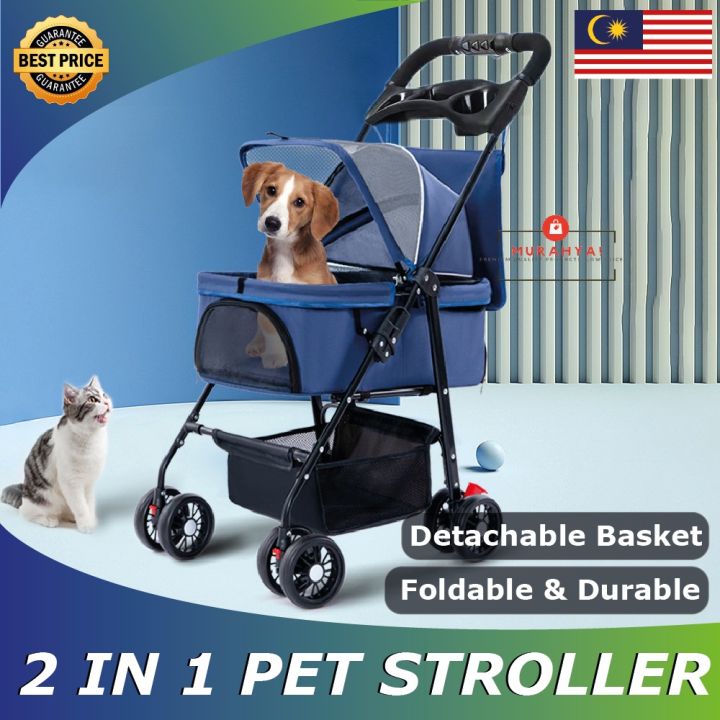 Pet stroller trolley Troli kucing foldable cat dog puppy strollers ...