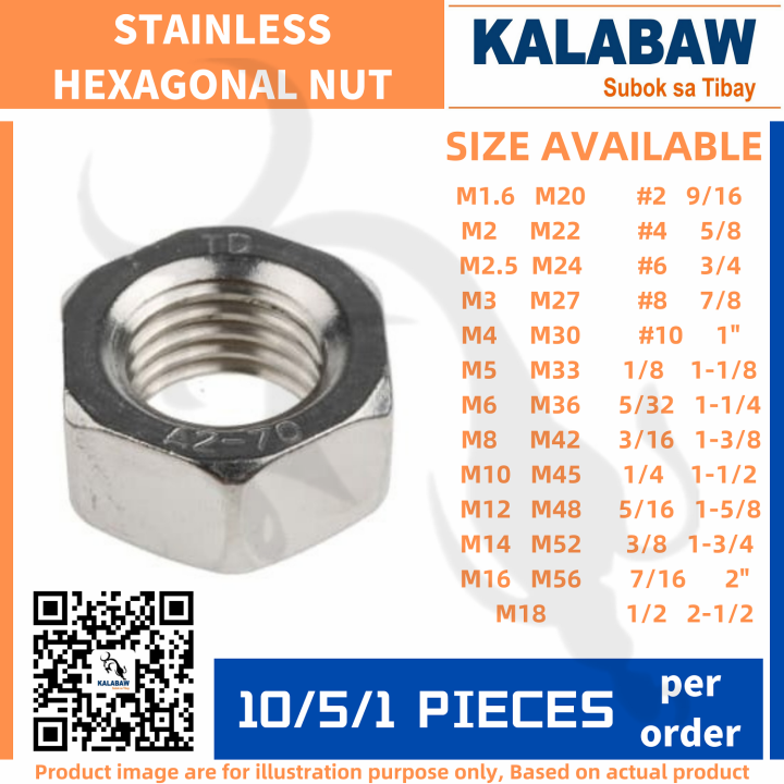 Stainless Steel 304 Hex Nut Hexagonal Nut M1.6 to M56 metric & 1/8 to 2 ...