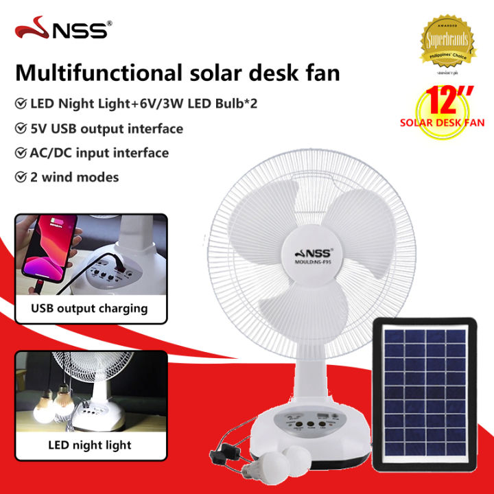[FREE 2LED Bulb] NSS 14 Inch Solar Stand Fan Multifunction Desk ...
