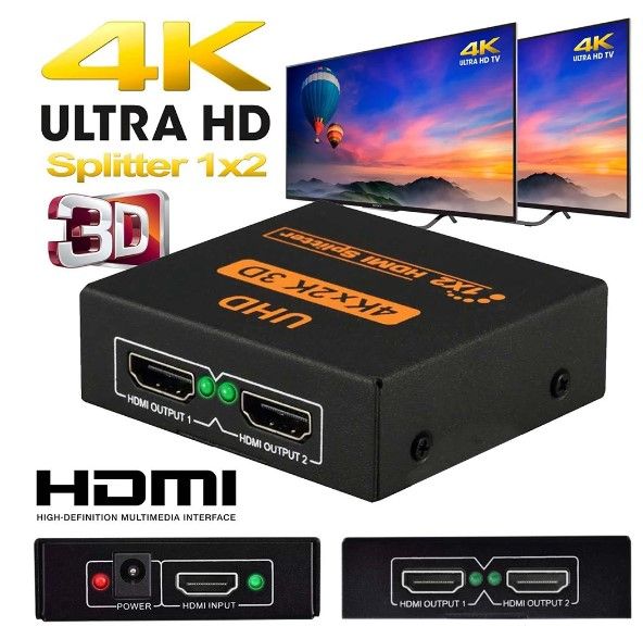 HDMI SPLITTER 1X2 & 1X4 REPEATER 1080P HD 4K UHD for DUAL MONITOR/DUAL ...
