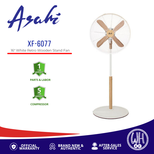 Asahi XF-6077 16" Retro Wooden Stand Fan (White) | Lazada PH