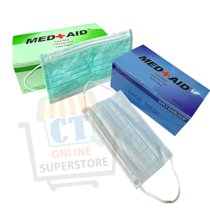 MED+AID Facemask 3Ply Earloop 50pcs/bx | Lazada PH