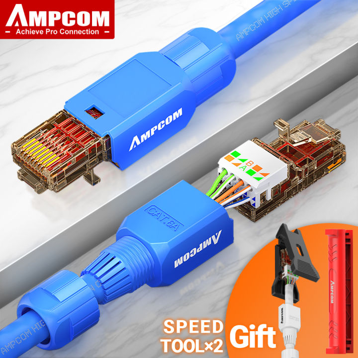 AMPCOM CAT6A Tool-Free UTP RJ45 Termination Plug, CAT6A CAT6 RJ45 Crimper Free. Multiple Colors ...