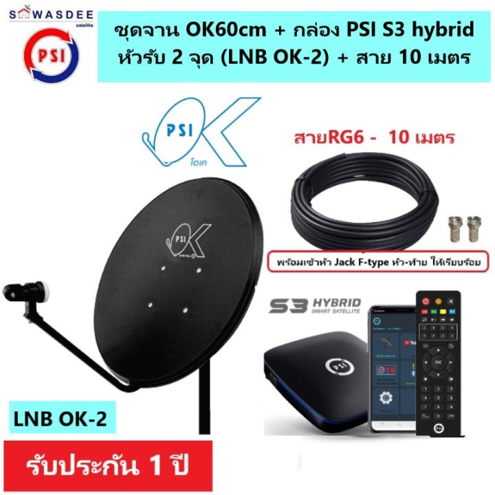 (หัว 2 จุด) ชุดจานดาวเทียม PSI OK 60 cm.ยึดผนัง 1 ชุด + หัวรับสัญญาณ LNB OK-2 + กล่องรับสัญญาณ ...