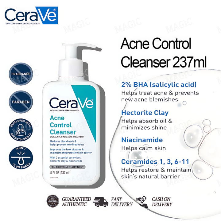 CeraVe Acne Control Cleanser Gentle Exfoliation Salicylic acid Acne ...