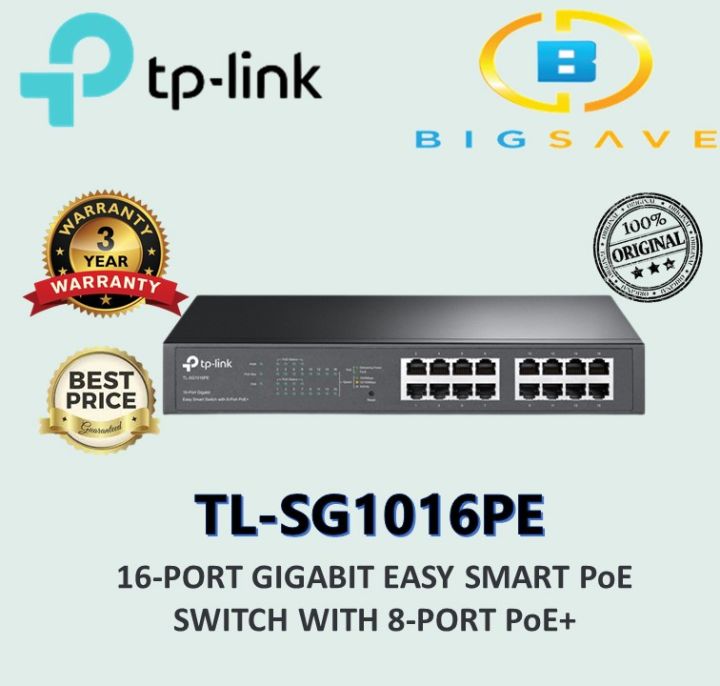 TP-LINK 16-PORT GIGABIT TL-SG1016PE EASY SMART POE SWITCH WITH 8-PORT POE+ | Lazada