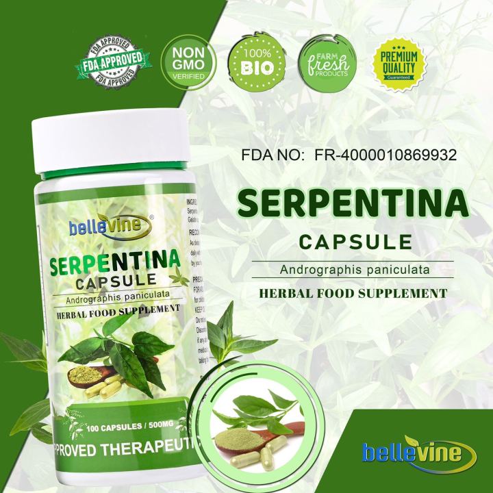 Bellevine Serpentina Supplement Capsules 500mg Bottle of 100 (FDA ...