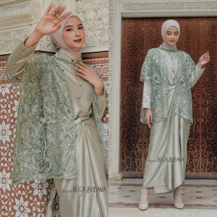 Gamis rompi Naira Dress Kondangan mix Outer brokat Bahan satin velvet ...