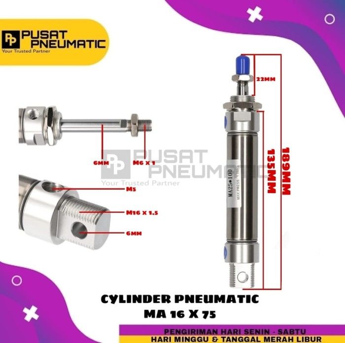 MA 16x75 CYLINDER PNEUMATIC STAINLESS MA 16 X 75 | Lazada Indonesia