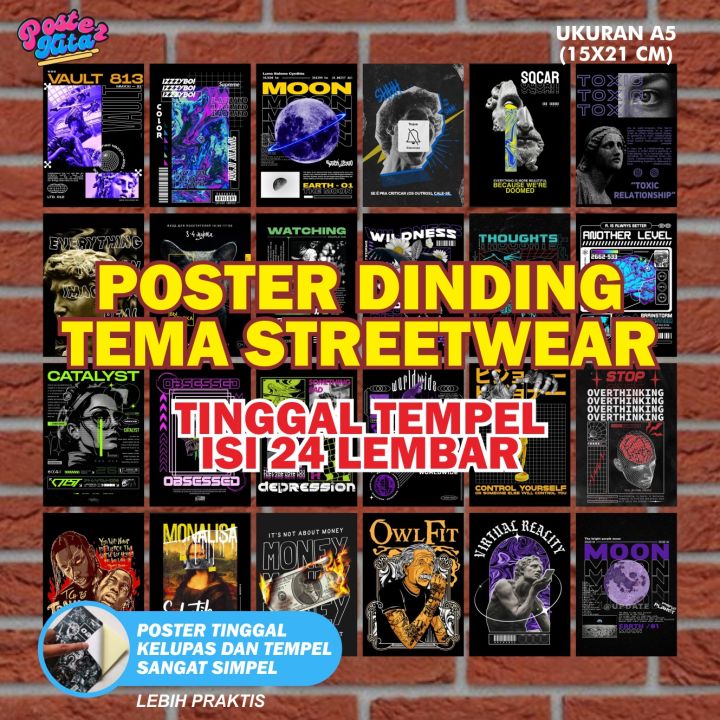 24PCS POSTER DINDING STICKER TINGGAL TEMPEL TEMA STREETWEAR BISA COD ...