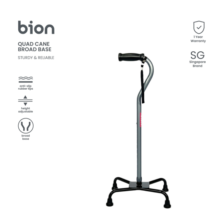 Bion Quad Cane Walking Stick Broad Base | Wide Base Anti-slip Rubber ...