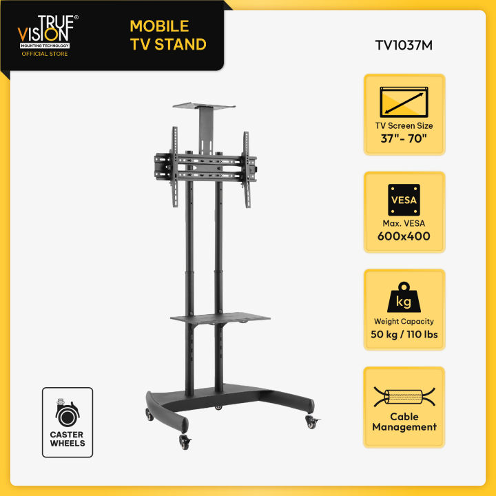 True Vision Height Adjustable Mobile TV Stand / Cart for 37-70" TV1037M ...