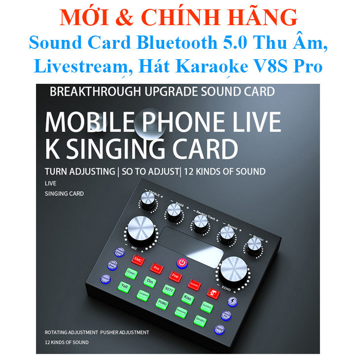 Sound Card Âm Thanh Bluetooth 5.0 Thu Âm, Livestream, Hát Karaoke V8S ...