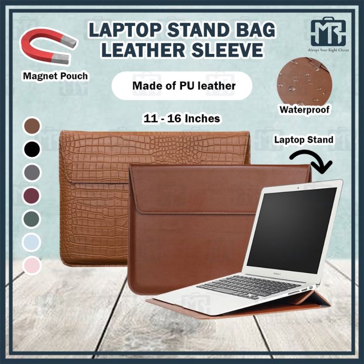 (2in1)Laptop Stand Bag Leather Sleeve Case Stand portable foldable case ...