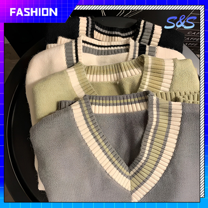SS V Collar Sweater Knitted Vest V Neck Sweater Knitted Sweater Korean ...