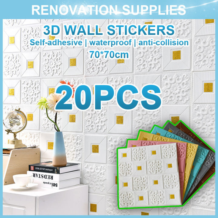 20pcs Big Size 70x77CM 3D Wallpaper Waterproof Adhesive Wall Stickers ...