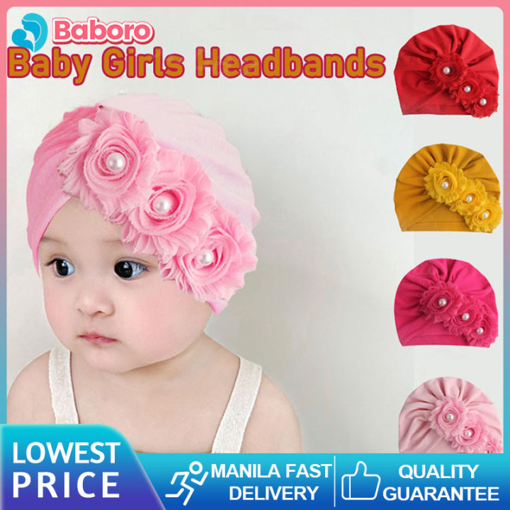 Girls Soft Turban Elastic Caps For 1-3Years Baby Floral Hat Newborn ...