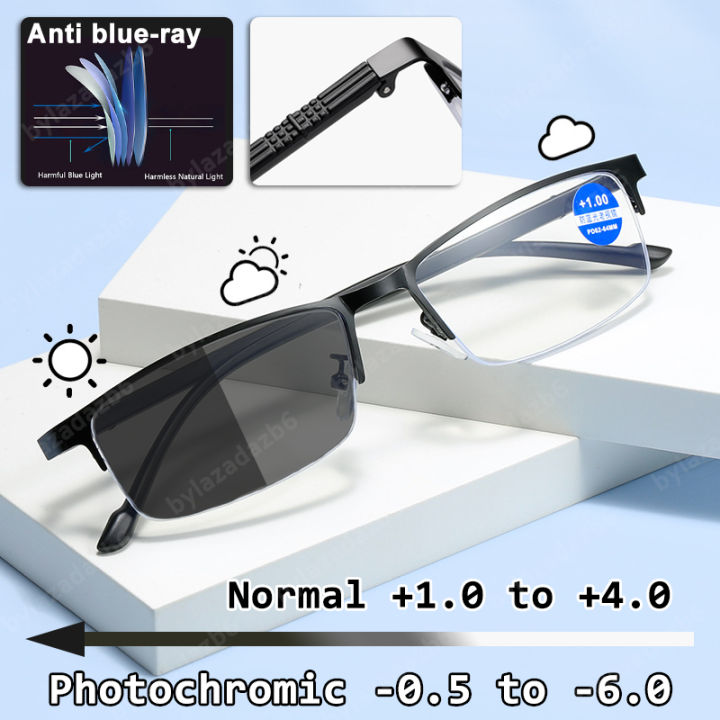 Photochromic Anti Blue Ray Myopia Glasses Metal Retro Presbyopic ...
