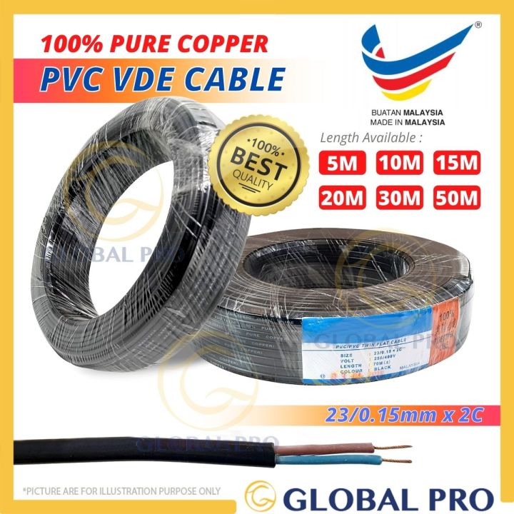 23/0.15mm x 2C Twin Flat VDE Speaker Wire Cable (Black) 100% Pure ...
