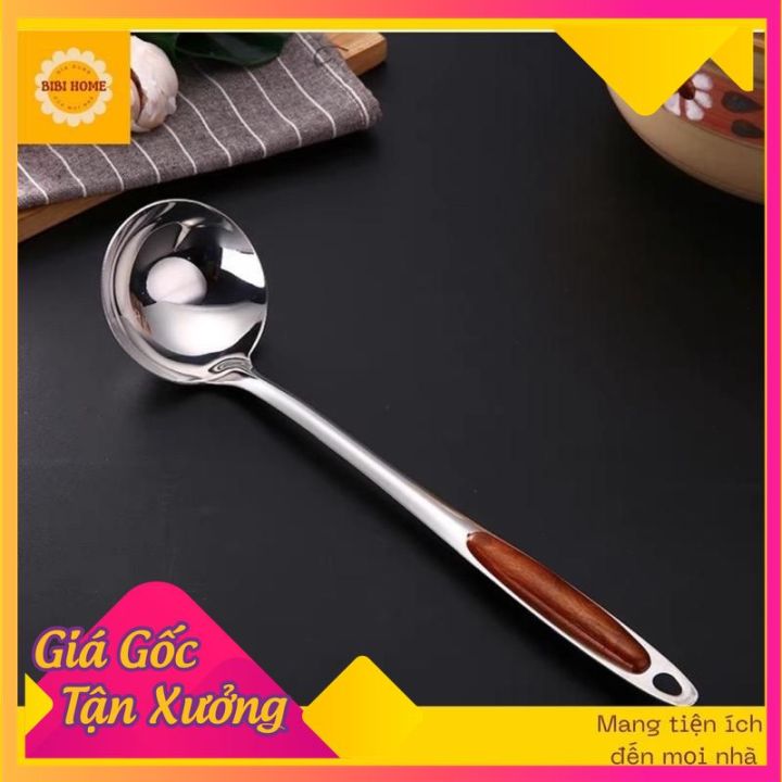Muôi canh inox 304 (Vá múc canh, ăn lẩu) cán bọc gỗ cao cấp sang trọng ...