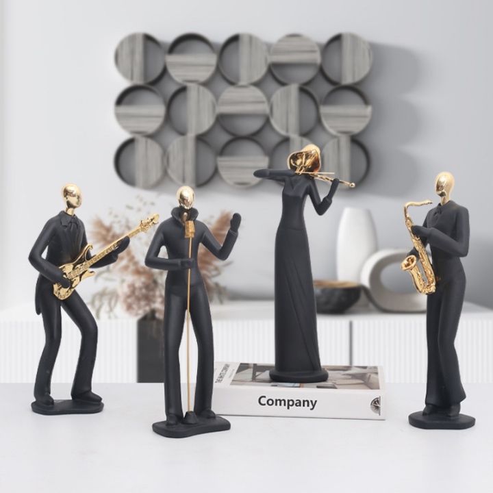 Light Luxury Nordic Musicians Dancing Instrument Human Black Gold Resin ...