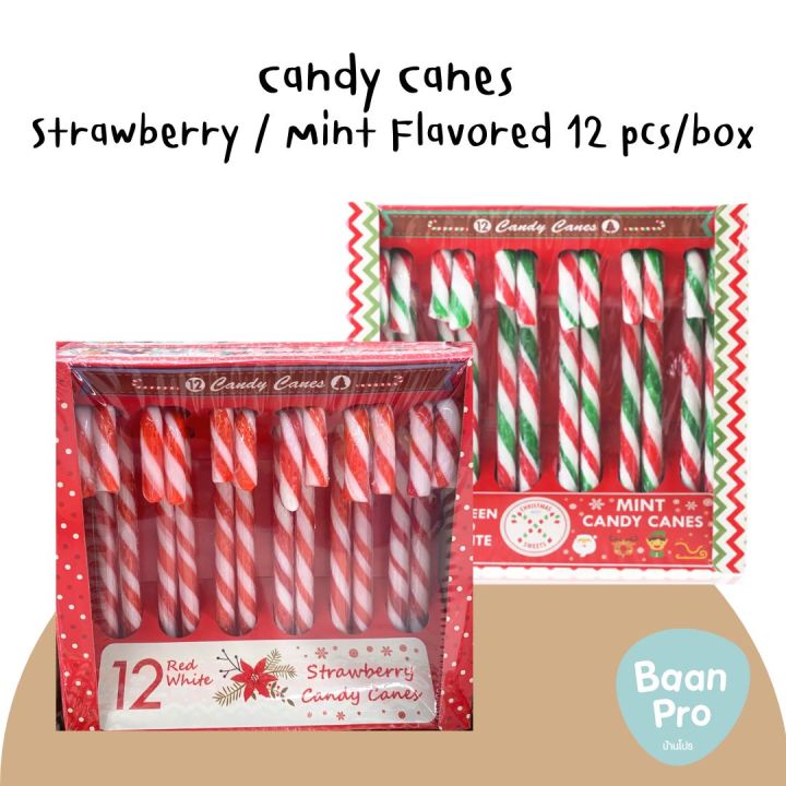 Candy Cane อมยิ้มไม้เท้า แคนดี้เคนส์ อมยิ้มรสมิ้นต์และรสสตรอเบอร์รี่ อม ...