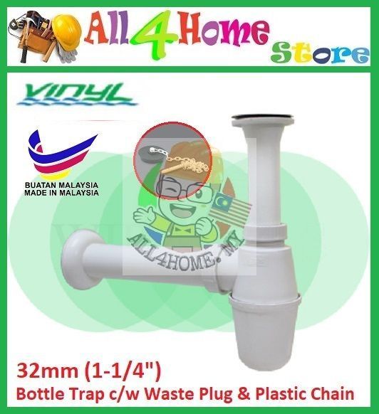 VINYL Bottle Trap with Waste Plug & Plastic Chain 32mm (1-1/4') | Lazada