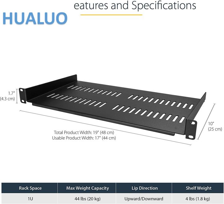 1U Server Rack Shelf - Universal Vented Rack Mount Cantilever Tray for ...