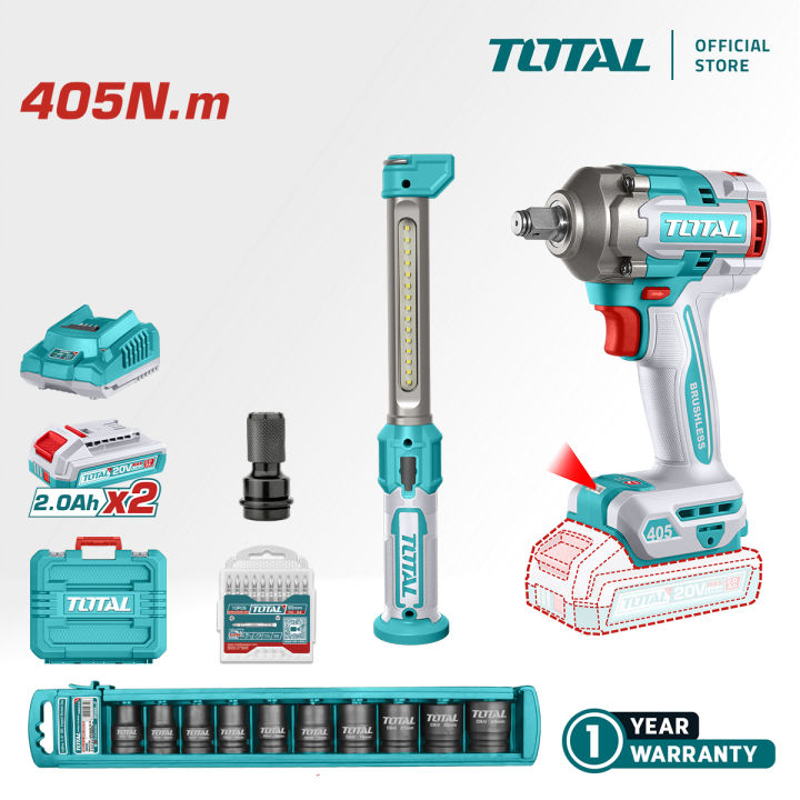 TOTAL 2 Pcs Combo Kit Cordless Impact Wrench (400NM) & Socket Set ...