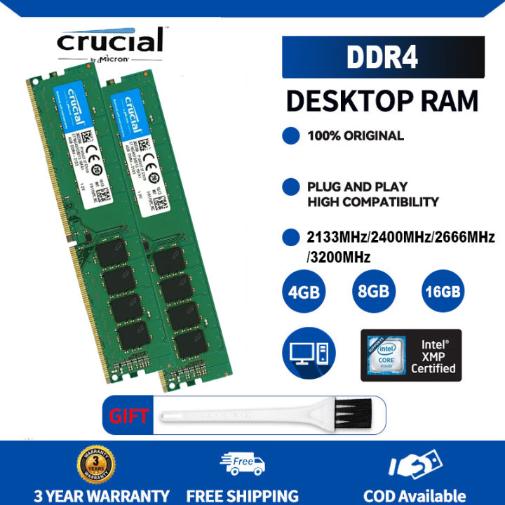 CRUCIAL DDR4 4G 8G 16GB Memoria Ram PC 2133 2400 2666 3200mhz PC4 17000 19200 21300 25600 Memory ...