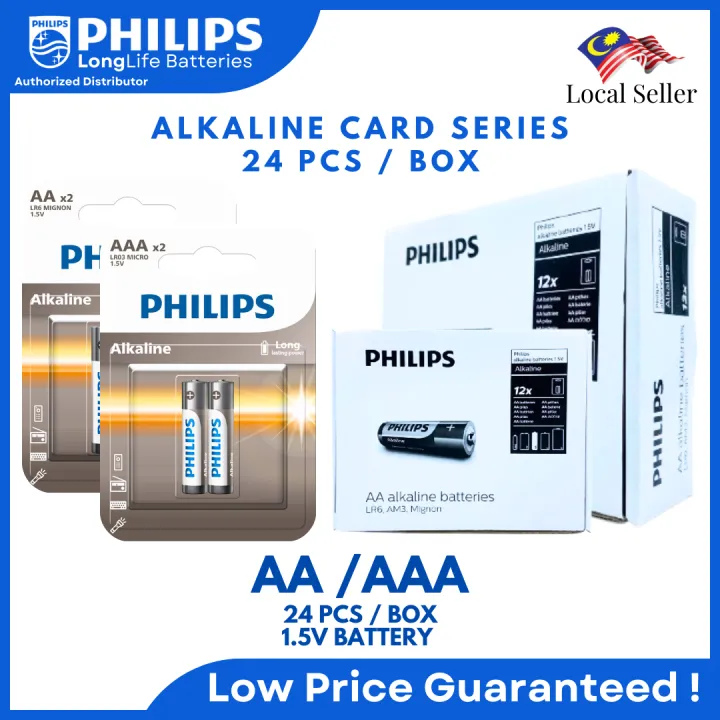 PHILIPS AA & AAA ALKALINE BATTERY IN 24 PCS PER BOX(12 CARDS X 2 PCS ...