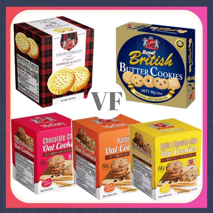 GPR Royal British Butter Cookies 80g & Shortbread/Raisin Oat/Chocolate Chips Oat/Chocolate Chips ...