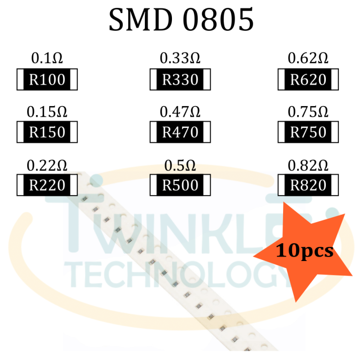 Resistor SMD 0805 0.1 ohm, 0.15 ohm, 0.22 ohm, 0.35 ohm, 0.47 ohm, 0.5 ohm, 0.62 ohm, 0.75 ohm ...