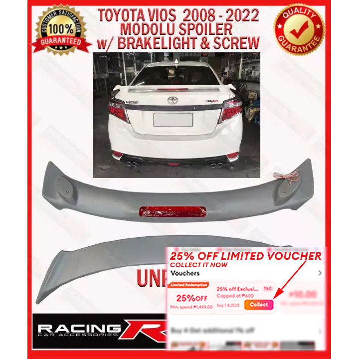 Spoiler for Toyota Vios 2008 to 2024 (UNPAINTED) 2009 2010 2011 2012 2013 2014 2015 2016 2017 ...