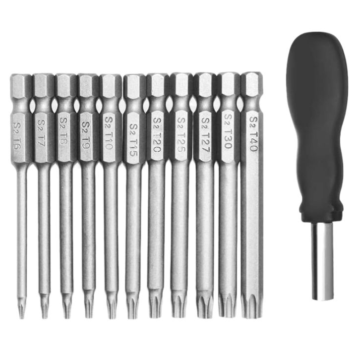 11 Pack 75mm Torx Head Screwdriver Bit Set 1/4 Inch Hex Shank T6-T40 Star Screwdriver Tool Kit ...