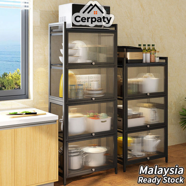 Kitchen Rack With Cabinet Door Multi-layer Locker Cupboard Pots And ...