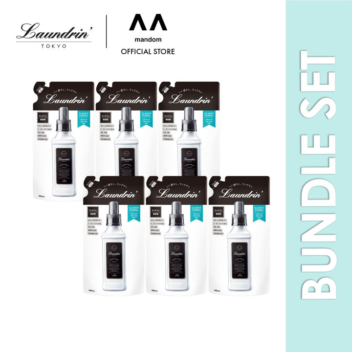[Bundle of 6] Laundrin Fabric Softener Refill 480ml (Classic Floral / Classic Fiore / No.7 ...