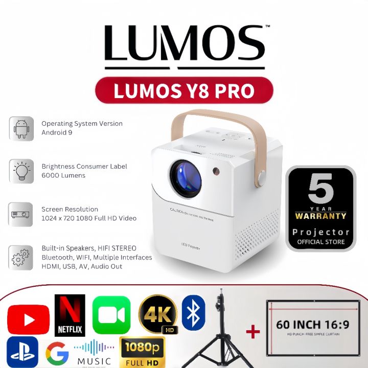 COD LUMOS Y8 PRO Projector Portable Smart 6000 Lumens 4K UHD HDMI USB ...